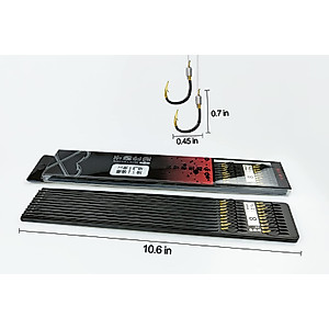 LNOJENR Fishing Hooks with Line, Strong Sharp Double Hook Rigs with Barbs, Pre Tied Fish Hooks Already Tied‑in Fishing Wire/Leader, Black Gold Fish Hook for Freshwater/Seawater (20 PCS), Medium, D10