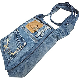 BDJ Upcycling Blue Denim Jeans Oblong Small Cross Body Shoulder Handbag Purse (Small Crossbody 5)