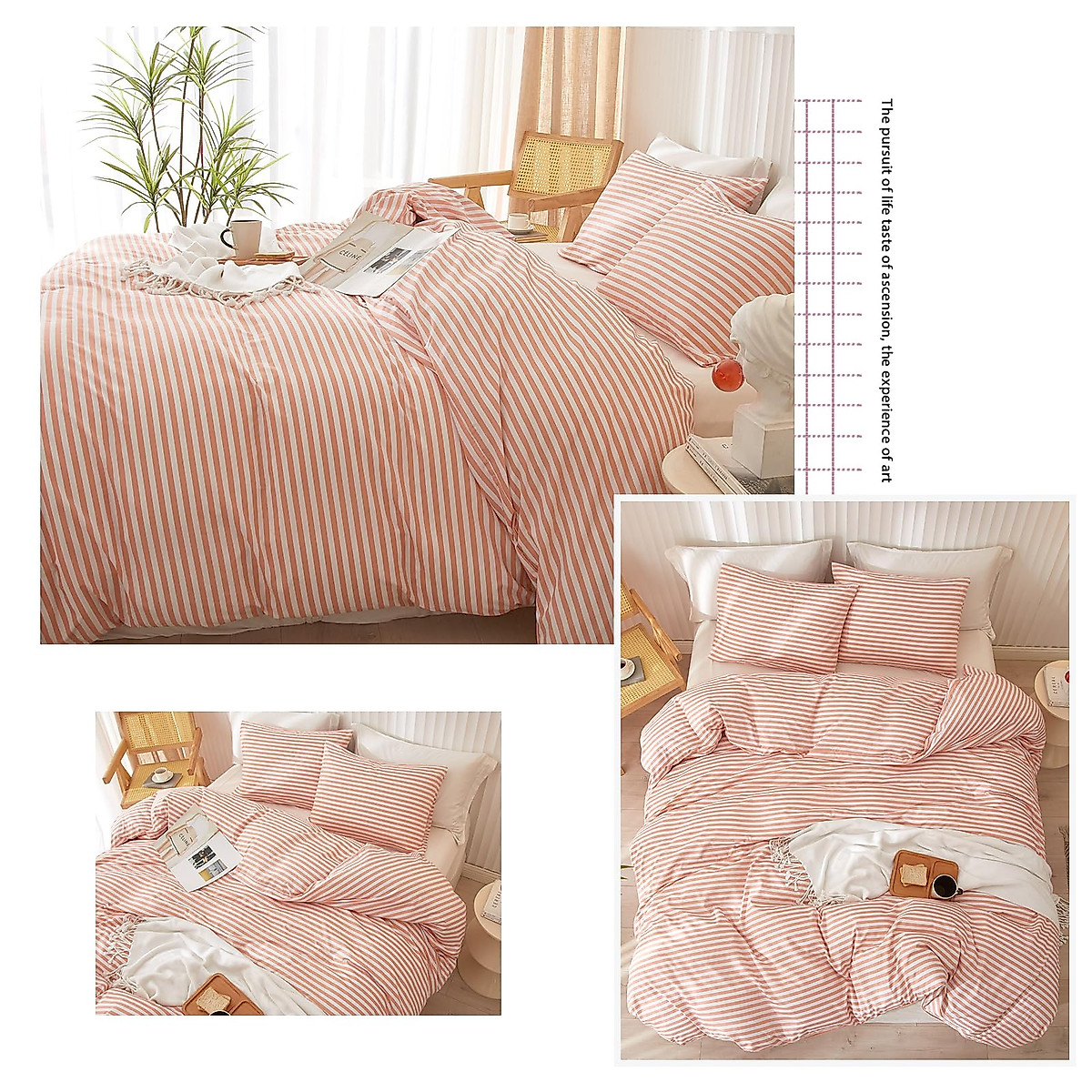 EAVD Duvet Cover Twin XL Pink Striped Duvet Cover Soft Microfiber Classic Pink and White Striped Geometric Bedding Set with 2 Pillowcases Reversible Pink Striped Comforter Cover with Zipper Closure