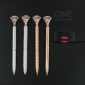 SINKSONS 4 Pcs Rose Gold Pen with Big Diamond/Crystal,Metal Ballpoint Pen,Rose Gold White and Silver,School and Office Supplies,Black Ink
