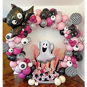 Pink Halloween Party Decorations for Girls, 139PCS Pink Black Purple Balloons Arch Kit with Bat Ghost Spider Mylar Balloon for Girls Kids Halloween Birthday Baby Shower Party Supplies…