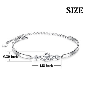 FLYOW 925 Sterling Silver Ireland Jewelry Adjustable Celtic Claddagh Bracelet Good Luck Irish Gifts for Women Birthday Valentine's Day Gifts