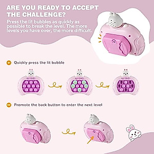 Ideashop Pop Fidget Game for Kids Adult, Handheld Quick Push Bubble Toy Light Up Game, 4 Modes, More Challenging Travel Portable Puzzle Game Machine, for Kids Birthday Gift (Rabbit)