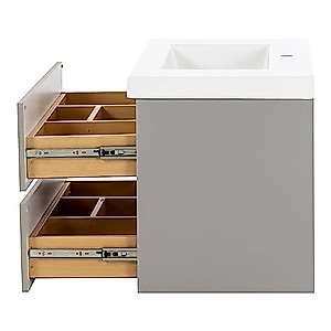 Spring Mill Cabinets Innes Floating Bathroom Vanity with 2 Drawers and White Sink Top, 30.5" W x 18.87" D x 22.25" H,Grey