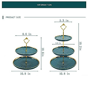 2 Set of Round Porcelain Tiered Cupcake Stand, Dessert Plates Stand, Mini Cakes Fruit Candy Display Tower, Luxury Emerald Serving Tray for Wedding / Kids Birthday / Tea Party / Baby Shower