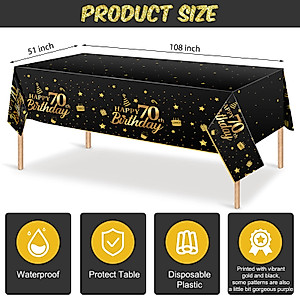 70th Birthday Party Decorations for Men Cheers Birthday Banner Black Gold Balloons Hanging Swirls Honeycomb Centerpieces and Disposable Tablecloth for Men Women 70th Birthday Decorations