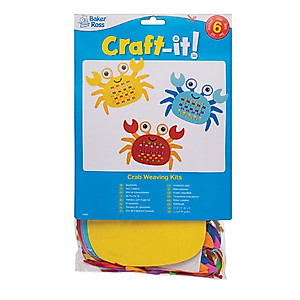 Baker Ross AT890 Crab Weaving Kits for Kids - Pack of 6, Introductory Sewing for Beginners and for Children's Arts and Crafts Projects