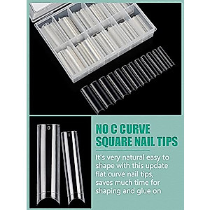 480PCS Extra Long NO C Curve Nail Tips XL, 2 Packs Natural and Clear Nail Tips for Acrylic Nails Professional Set, 12 Sizes Straight Tapered Square Press on False Nail Tips for Nail Art Salon Home DIY