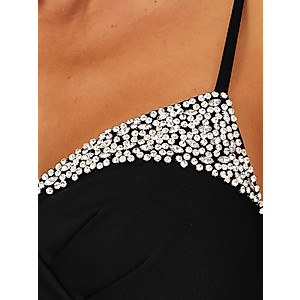 Ever-Pretty Women's Spaghetti Straps V Neck Open Back Bodycon Front Slit Long Evening Dress Black US14