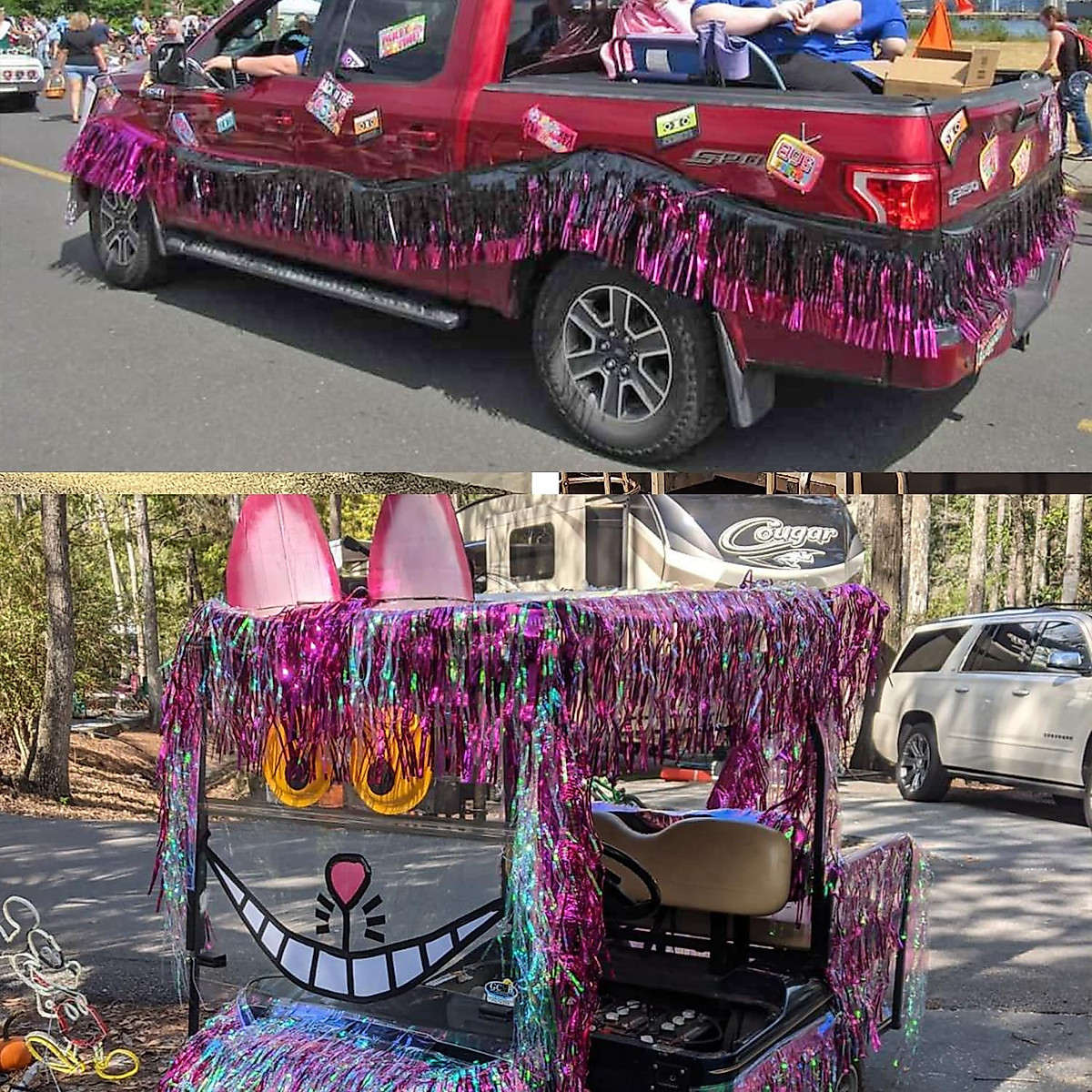 Blukey 10 Feet by 15 Inch Fuchsia Foil Fringe Garland - Pack of 3 | Shiny Metallic Tinsel Banner | Ideal for Parade Floats, Bridal Shower, Wedding, Birthday, Christmas | Wall Hanging Drapes