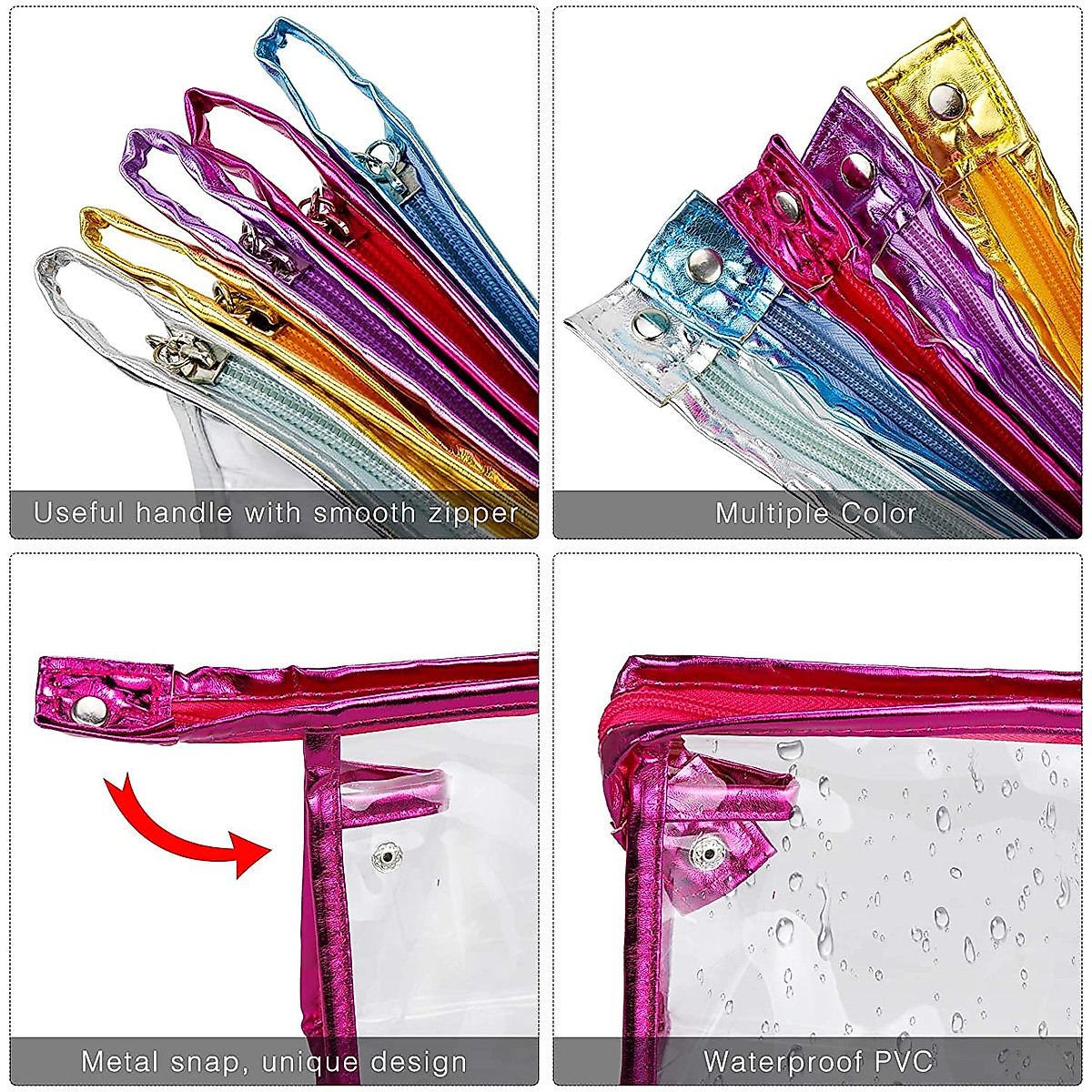 Meetory 5 Pcs Clear Waterproof Cosmetic Bag with Zipper, PVC Transparent Plastic Makeup Organizing Bags Travel Toiletry Pouch for Bathroom, Vacation and Organizing