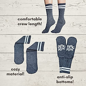 Boutique Dog Mom Crew Socks for Women - Soft Fuzzy No Slip Grip Soles - Fun Novelty Wife, Grandma, or Girl Birthday Gift or Christmas Present Stocking Stuffer - Sock Gifts for Best Friend - Charcoal