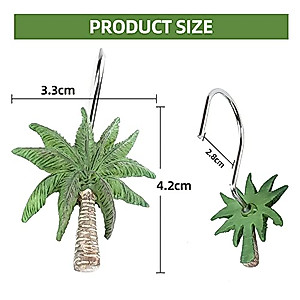 VEGA U Palm Tree Decorative Shower Curtain Hooks for Bathroom, Summer Tropic Themed Resin Bath Decor Rings, Set of 12 (Green)