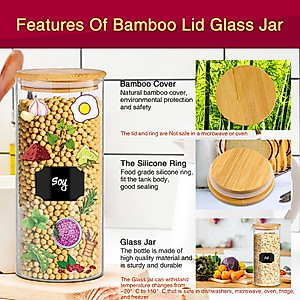 BGraceyy Glass Jars with Bamboo Lids for Kitchen, 32 oz 8 Pcs Airtight Pantry Storage Containers for Rice, Candy, Sugar, Flour, Nuts, Cookie, Coffee Bean