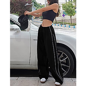 Lianlive Womens Parachute Pants Wide Leg Baggy Y2K Track Pants for Women (Black-S)