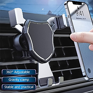 AUCELI Car Phone Holder Mount, Air Vent Hands Free Clip Cradle Universal for Cellphone, Gravity Auto Lock and Thick Case Friendly, Compatible with iPhone 14 13 Pro Max S20 All Smartphones (Silver)