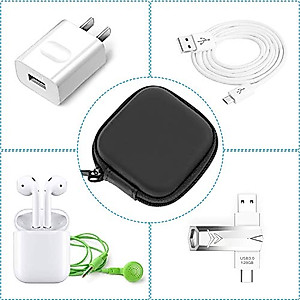 Earbud Case, Cridoz Earphone Case Headphone EVA Earbud Holder with Stainless Steel Carabiner Cell Phone Accessories Organizer Mini Earbud Pouch for Wireless Earbuds, Bluetooth Headset, SD Memory Card