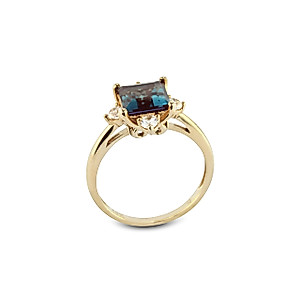 Heartland By Beverley Mitchell 10K Rose Gold 7mm Square Cut Teal Lab-Created Alexandrite & Lab-Created White Sapphire Cathedral Statement Ring - Size 8