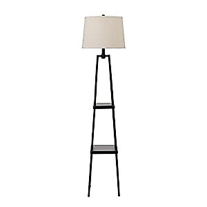 Catalina Lighting 21405-000 Modern Metal Etagere Floor Lamp with Shelves and Linen Shade, 58", Black