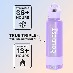 Coldest Sports Water Bottle with Straw Lid Vacuum Insulated Stainless Steel Metal Thermos Bottles Reusable Leak Proof Flask for Sports Gym(40 oz, Saturn's Moon Purple Glitter)