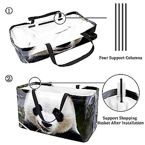 KQNZT Reusable Grocery Bags, Heavy Duty Reusable Shopping Bags, Large Tote Bags with Long Handles and Reinforced Bottom, Animal Panda