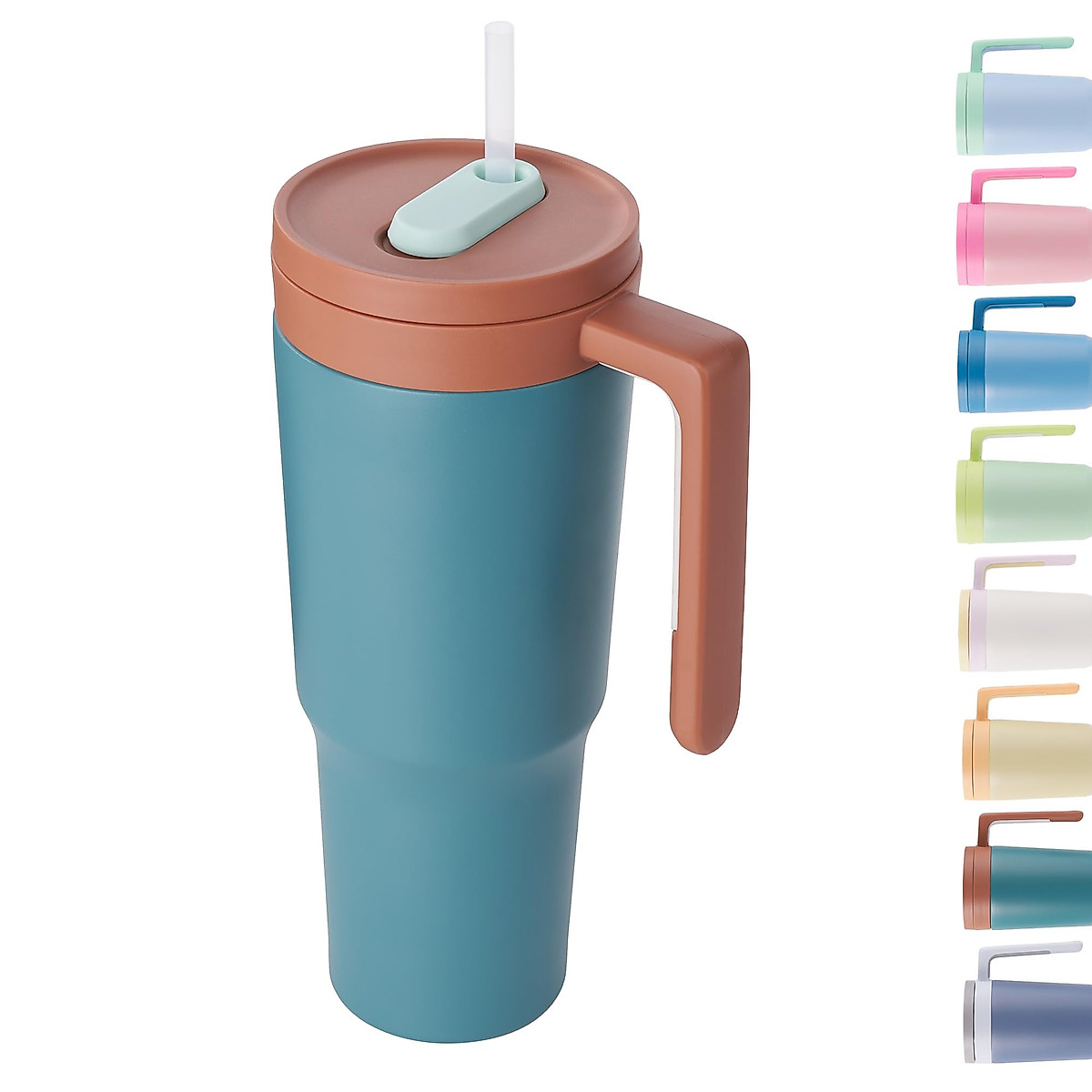 Fijinhom 40 oz Tumbler with Handle and Straw, Triple Layer Insulated Stainless Steel Water Bottle with Infuser, Travel Tumbler Fit Most Cupholder, Gifts for Women & Men, Lake Blue