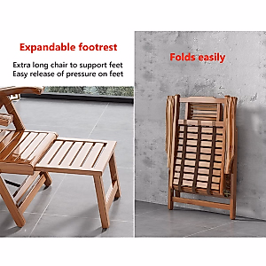 LEIYTFE Folding Reclining Chair Sun Loungers Chair with Armrest Zero Gravity Chair Bamboo Lazy Chair with Footrest,Relaxing Chaise Recliner for Patio Garden Balcony (Color : Without, Size : Walnut)