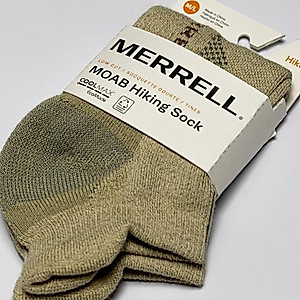 Merrell Moab Hiking Mid Cushion Socks-1 Pair Pack-Coolmax Moisture Wicking & Arch Support, Low Cut Tab-Oatmeal, M/L (Men's 9.5-12 / Women's 10-13)