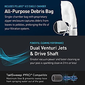 Polaris Vac-Sweep 280 Pressure-Side In-ground Pool Cleaner, Double Venturi Jet Powered, 31ft of Hose with an All Purpose Debris Bag