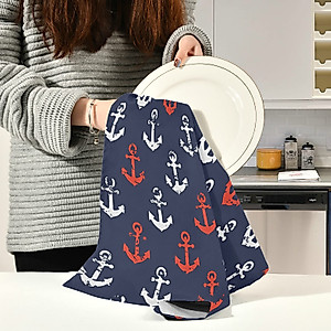 ALAZA Anchor Nautical Vintage Kitchen Towels Dish Bar Tea Towel Dishcloths 1 Pack Super Absorbent Soft 18 x 28 inches