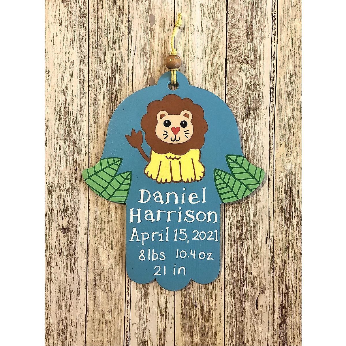 Hamsa and Mezuzah, Personalized Newborn Baby Boy Naming Bris Gift, Jungle Lion Design