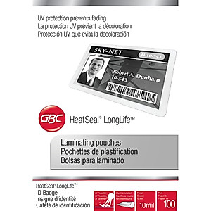 GBC Swingline Laminating Sheets, Thermal Laminating Pouches, Badge/ID Card Size, 10 Mil, HeatSeal LongLife, 100 Pack (3202104)