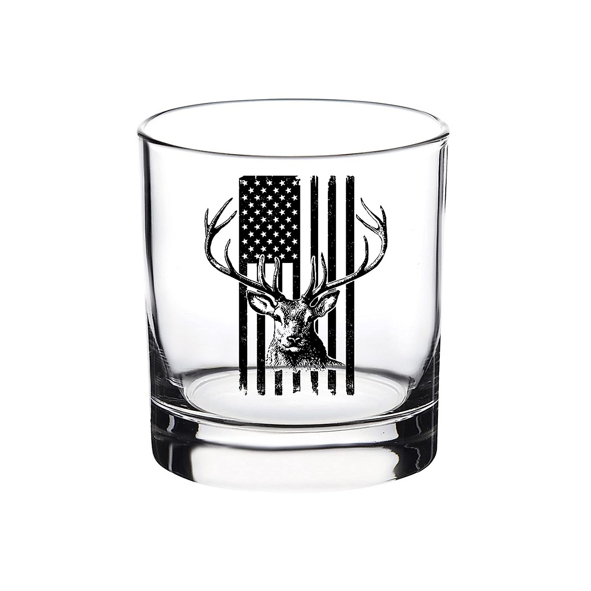 Rogue River Tactical USA Tattered Flag Buck Deer Hunting Old Fashioned Glass Drinking Cup Gift For Hunter