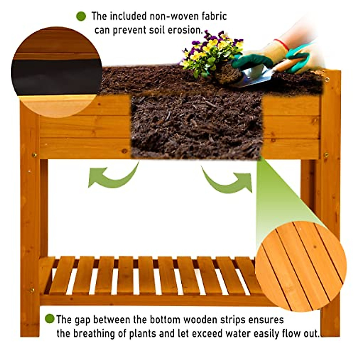 Raised Garden Bed Wood Planter Box Outdoor Wooden Elevated Planters Raised Beds with Legs for Vegetable Flower Herb, 48"x24"x33"H, Standing Gardening Box with Liner for Backyard, Patio, Deck