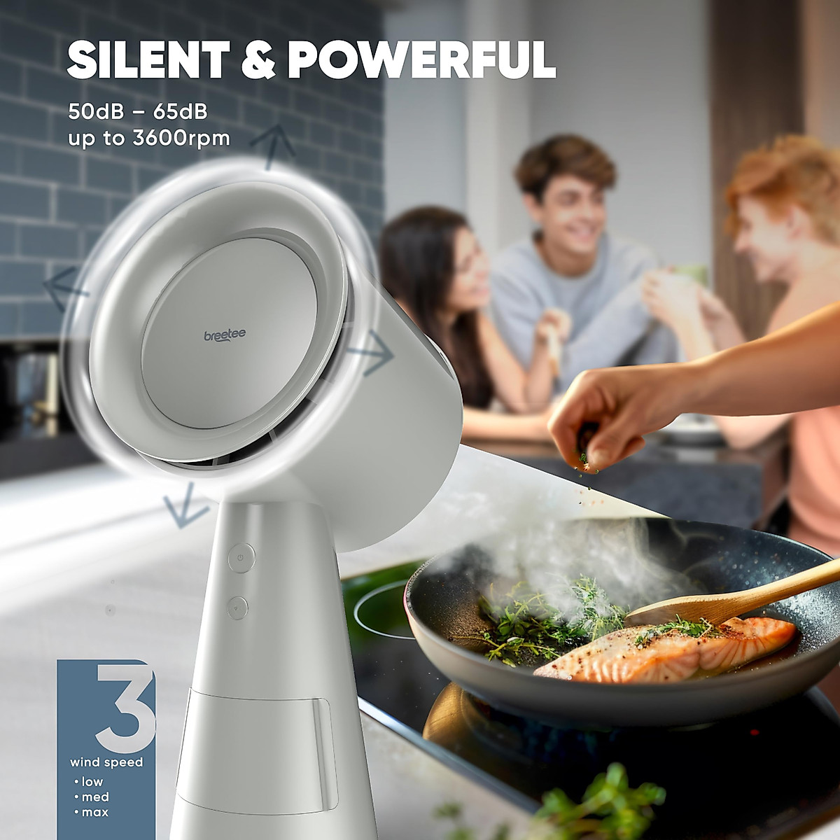 Breetee Portable Range Hood Kitchen - Powerful 3-Speed Suction Desktop Compact Range Hood with 2 Double Filter - Original Low Noise Kitchen Exhaust Fan with 2 Carbon Filters, Large Oil Collection Cup