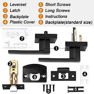 Probrico Matte Black Passage Door Levers Square Hall Closet Handles, Heavy Duty Interior Non-Locking Lever Sets, Reversible for Right & Left Side, 5 Pack