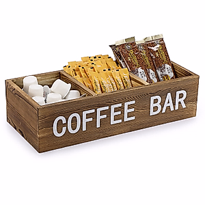 ELLDOO Coffee Pod Holder Storage, Coffee Bar Wooden Storage Box with Removable Grids, Coffee Station Organizer for K Cup, Rustic Coffee Accessories for Counter Home Decor, Vintage Wood