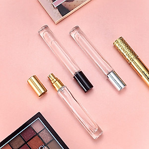 qiwuhai 4 Pcs 10ml/3oz Fine Mist Glass Atomizer Bottles, Mini Refillable Spray Bottles, Small Empty Spray Bottles, Portable Sample Containers Sample Vials for Travel Essential Oil (Silver)