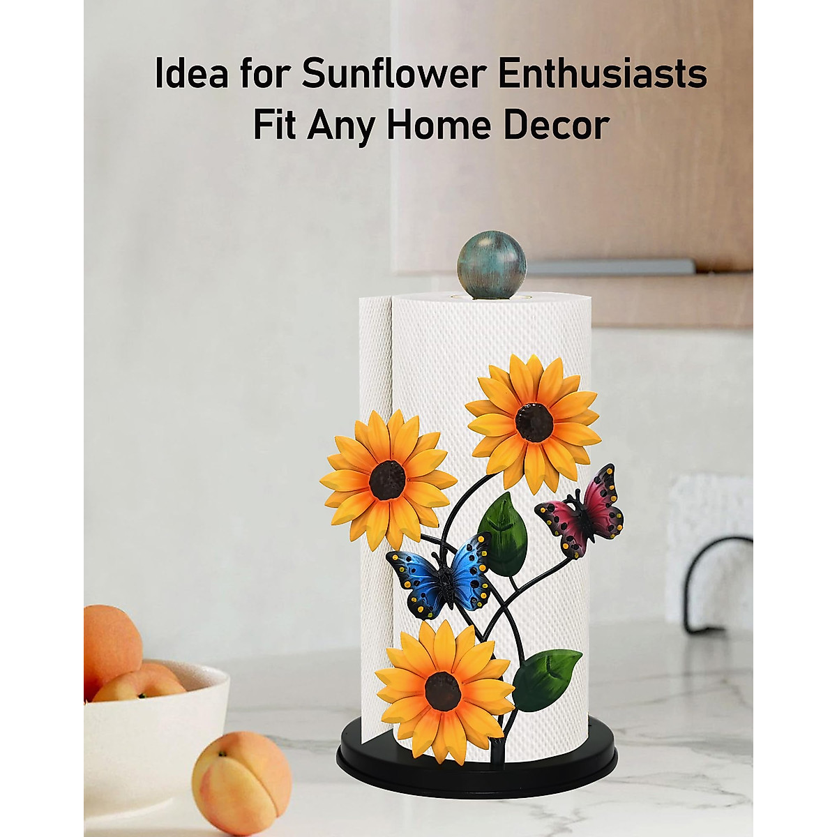 Metal Sunflower Paper Towel Holder, Kitchen Sunflower Decor Accessories, Art Decorative Rolls Holder Countertop for Standard or Jumbo-Sized Rolls Organization & Storage