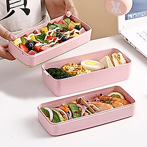 Iteryn Bento Adults Lunch Box, Stackable Bento Box, 3-In-1 Compartment - Wheat Straw, Leakproof Bento Lunch Box Meal Prep Containers