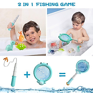 Baby Swimming Turtle Bath Toys, Water Table Toys with Fishing Net and Rod, Cute Toy Turtles Baby Swimming Toys for Water Table and Pool, Mold Free Bath Toys for Toddlers Boys Girls 1 2 3 4 5