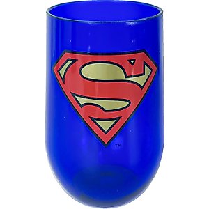 Spoontiques - Superman Acrylic Wine Cup - Acrylic Wine Tumbler – Acrylic Stemless Wine Glass – 16oz - 5 5/8” Tall