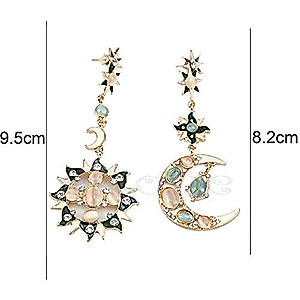 Vintage Opal Sun and Moon Planet Earrings Long Bohemian Tassel Cresent Moon Drop Earring Mother's Day Gift Earrings for Women Girls