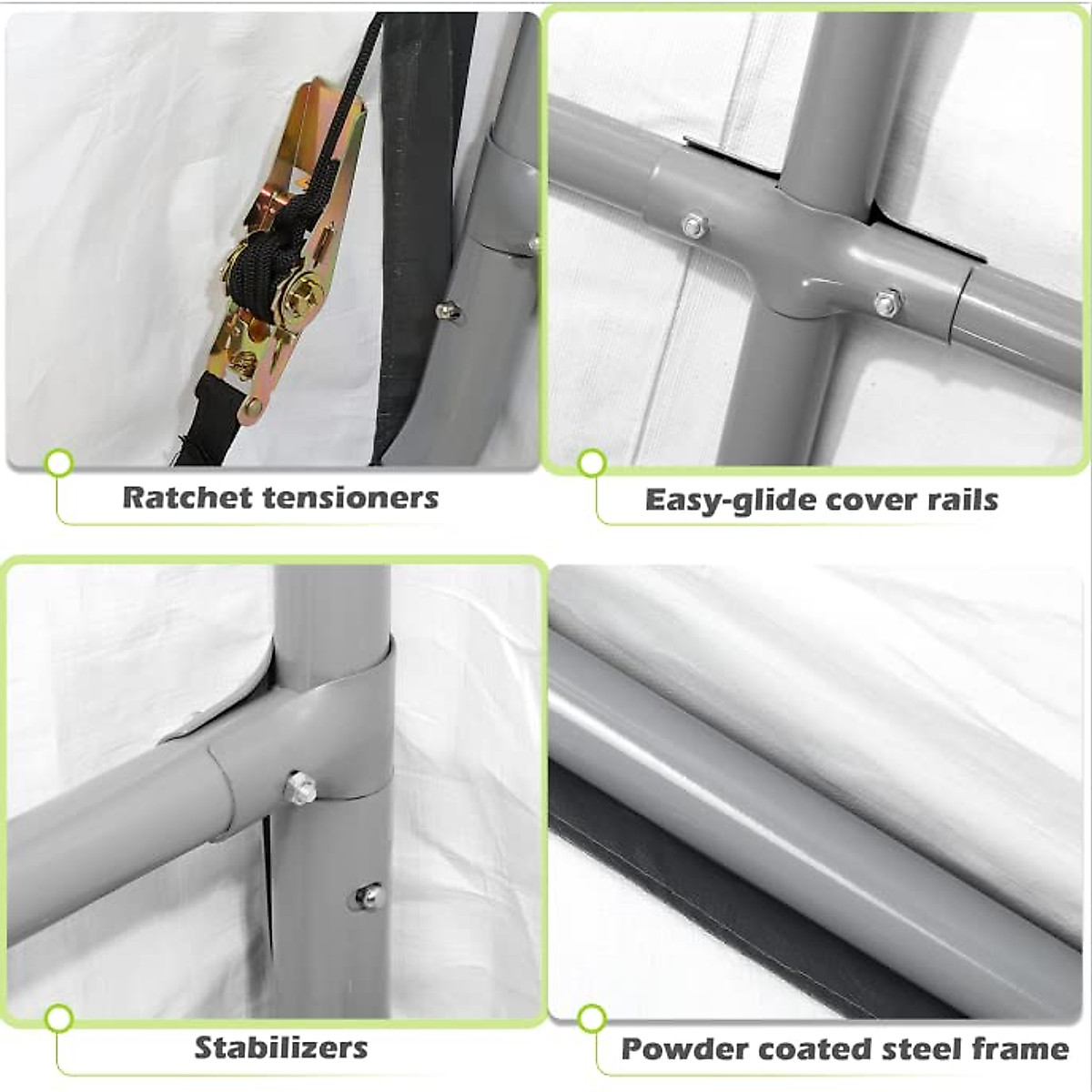 TNINE 10' x 10' Heavy Duty Steel Metal Frame Peak Roof Outdoor Anti-Snow Storage Shed with Waterproof Cover for Snowmobile Garden, Grey