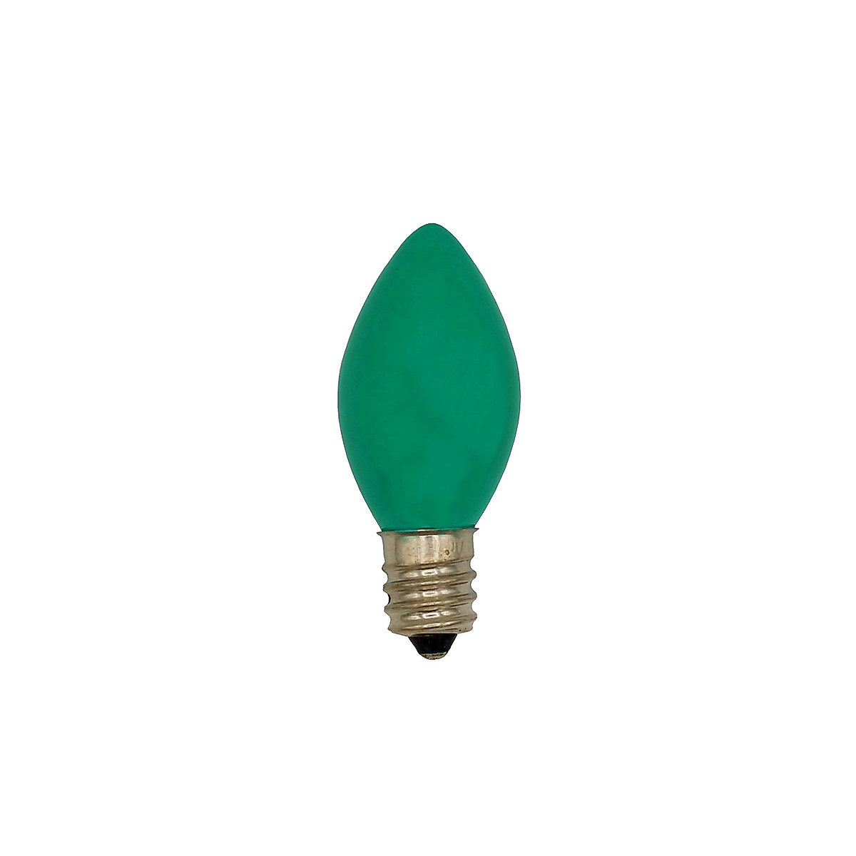 Box of 25 Light Bulbs - C7, Incandescent Steady Burning - Opaque Green - 7 Watt, Extended Life, Nickel Plated Candelabra Base - Great for Decorative Lights and Halloween Strings