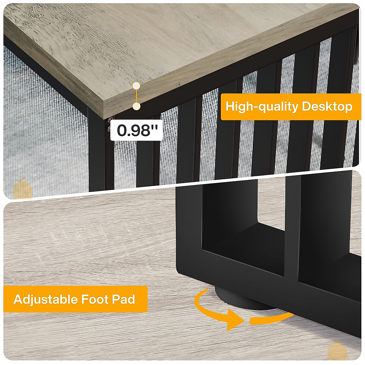 Tribesigns 78.74" Extra Long Computer Desk 2 Person Desk, Double Long Desk with Heavy Duty Metal Frame, Double Workstation Study Desk for Home Office, Brown (Without Chair) (Gray & Black)