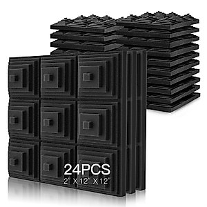 Acoustic Foam Panels of 24 Pack, 2021 New Sound Proof Foam Panels 2" x 12" x 12", Soundproof Insulation for Wall, Noise Absorbing Padding for Music Studio Bedroom Home, Decreasing Noise