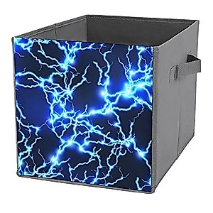 Blue Lightning Canvas Collapsible Storage Bins Cube Organizer Baskets with Handles for Home Office Car