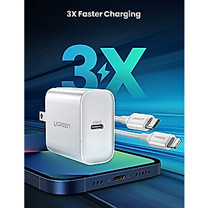 UGREEN 20W USB C Fast Charger with 3FT USB C to Lightning Cable MFi Certified Charging Cable, Foldable Charger Compatible for iPhone 14/13/12, iPad, AirPods Pro, and More
