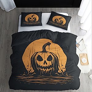 TANCAPRIUM Halloween Duvet Cover California King Size, Spooky Pumpkin Bedding Set & Bedroom Decor - Ultra Soft Breathable Microfiber, 2 Pillow Shams, with Zipper Closure & Corner Ties - No Comforter